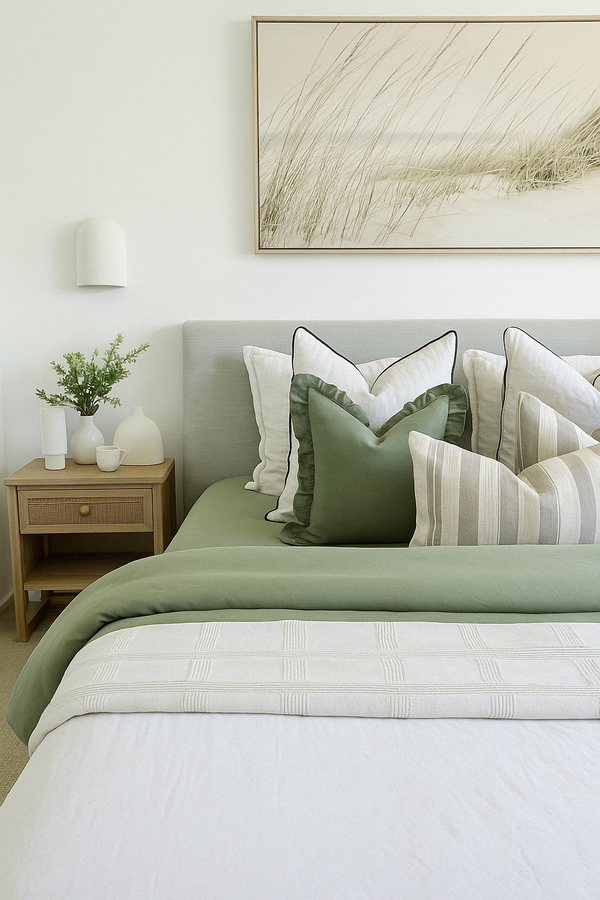 Pure French Linen Frayed Edge Ruffle Cushion Cover - Khaki – Mama and ...